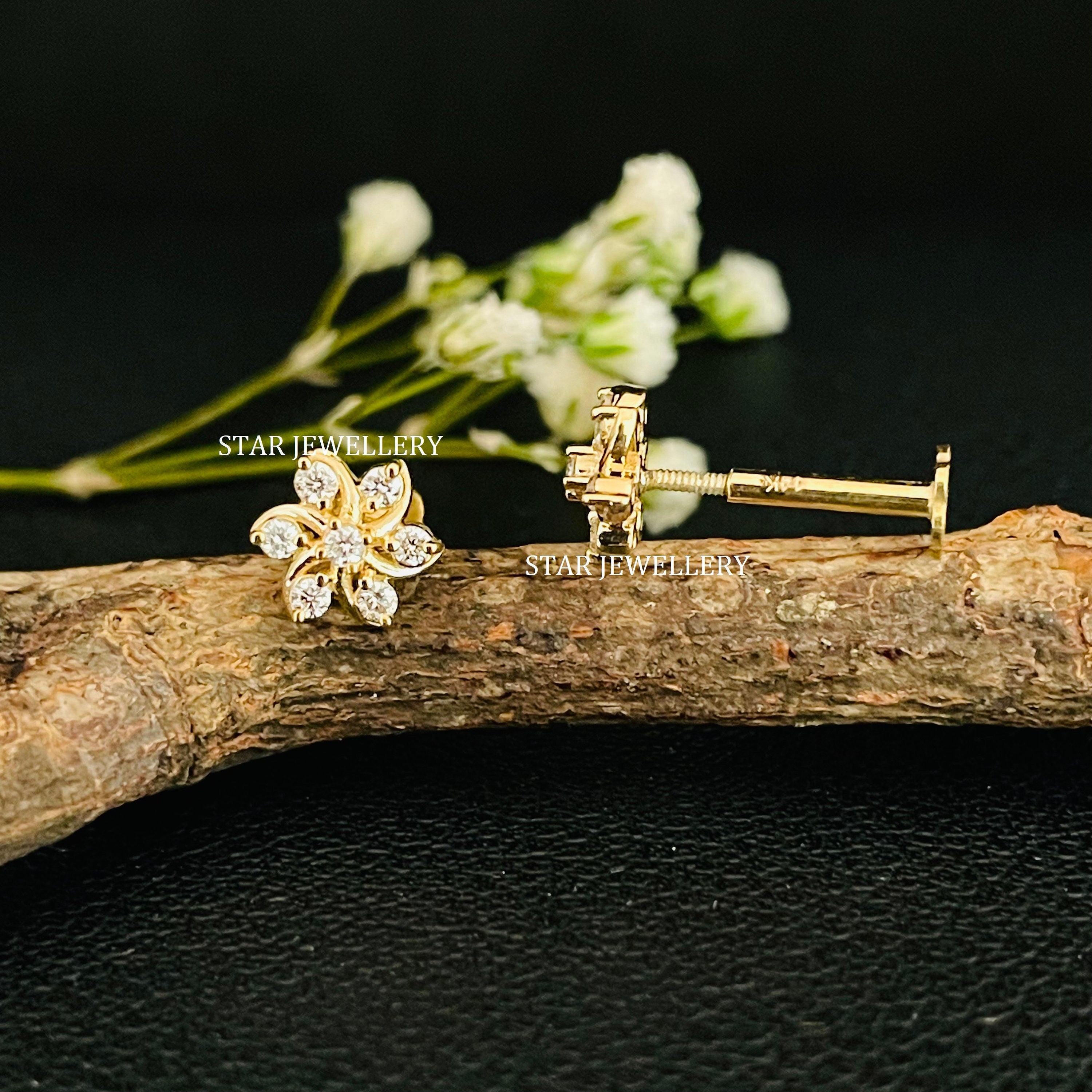 14K Gold Diamond Cluster Floral Threaded Piercing – Siya By Star