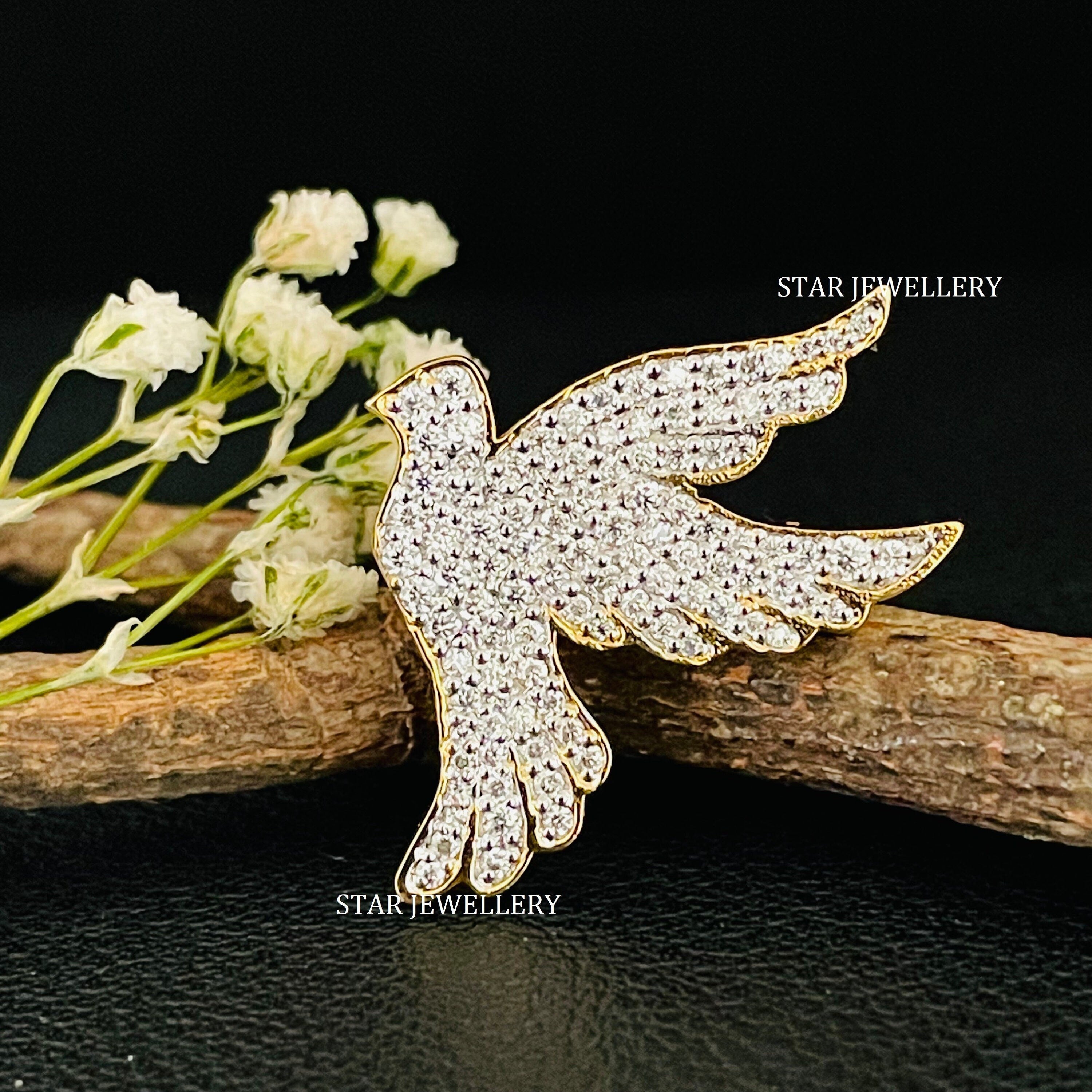 14K Solid Gold Natural Diamond Swallow Pendant – Siya By Star