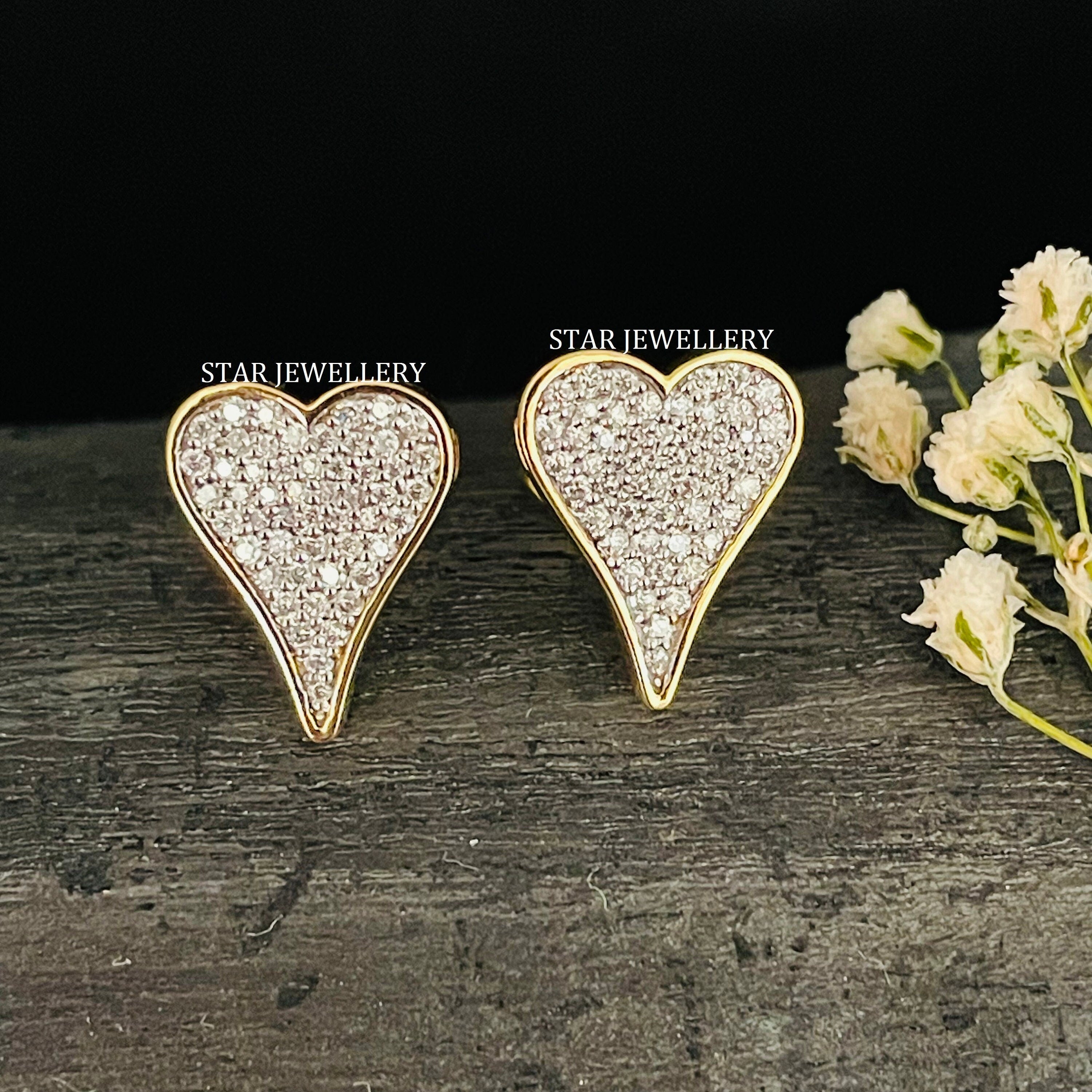 Natural Diamond Elongated Heart Solid Gold Earring – Siya By Star